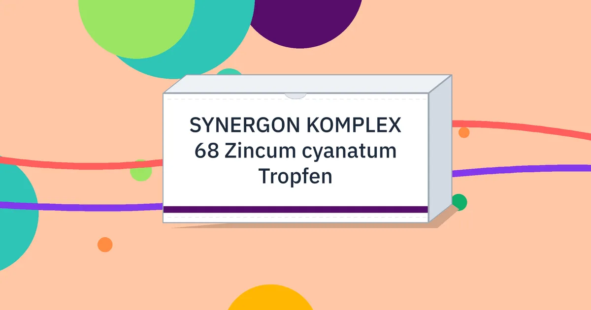 Symbolbild: Packung mit der Aufschrift SYNERGON KOMPLEX 68 Zincum cyanatum Tropfen (PZN 01855643) – Verfügbarkeit und Bezug in Apotheken in Frankfurt am Main
