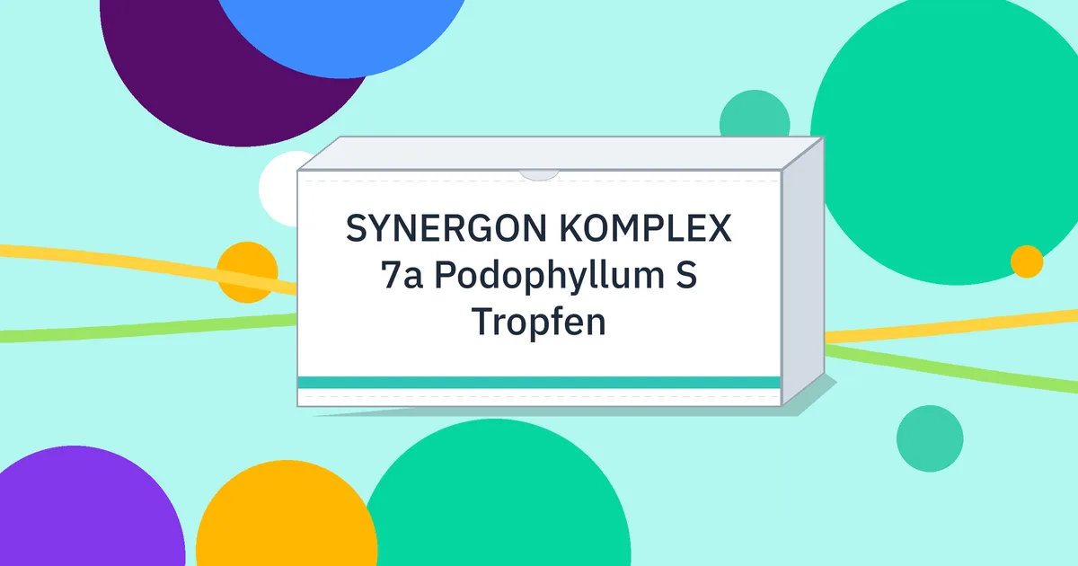 Symbolbild: Packung mit der Aufschrift SYNERGON KOMPLEX 7a Podophyllum S Tropfen (PZN 19874670) – Verfügbarkeit und Bezug in Apotheken in Frankfurt am Main