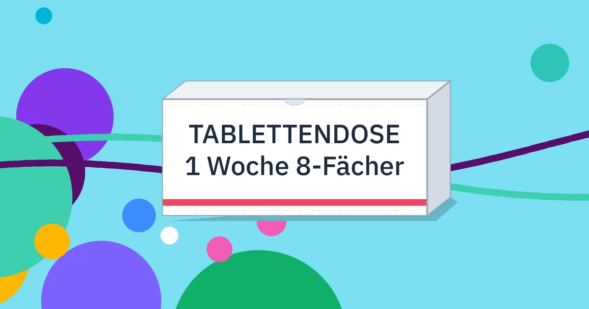 Symbolbild: Packung mit der Aufschrift TABLETTENDOSE 1 Woche 8-Fächer (PZN 09483744) – Verfügbarkeit und Bezug in Apotheken in Frankfurt am Main