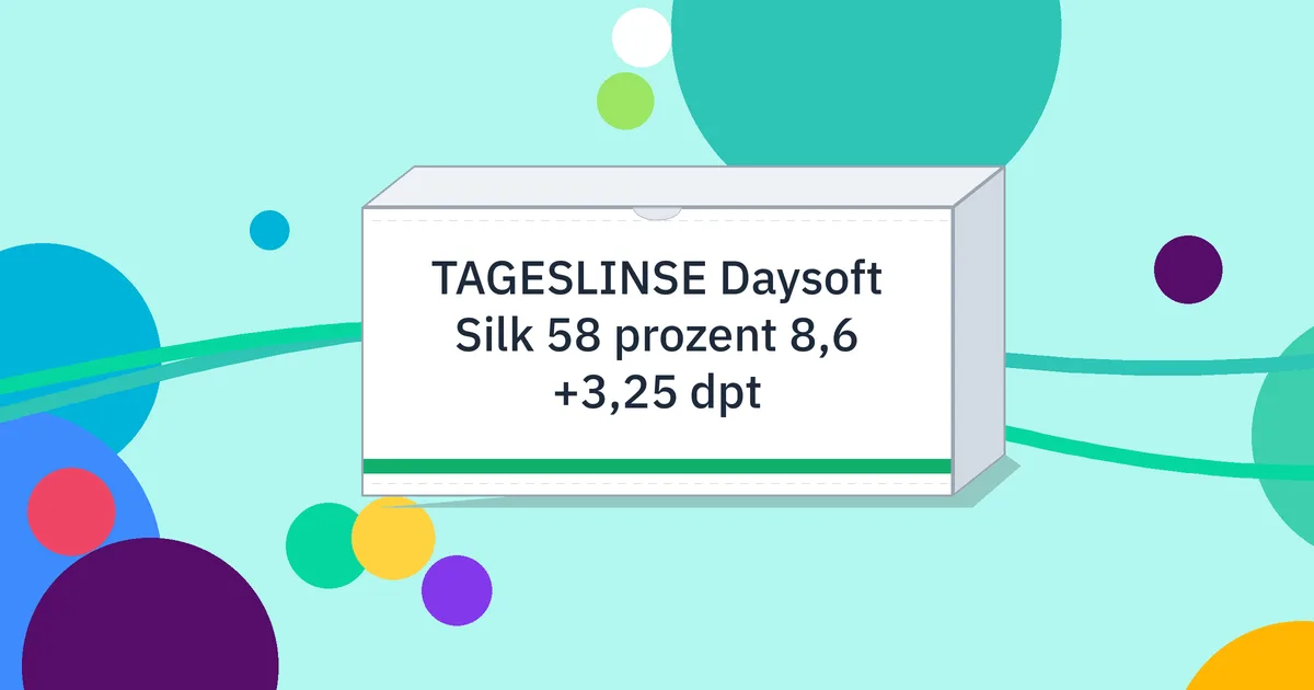 Symbolbild: Packung mit der Aufschrift TAGESLINSE Daysoft Silk 58 prozent 8,6 +3,25 dpt (PZN 00326948) – Verfügbarkeit und Bezug in Apotheken in Frankfurt am Main