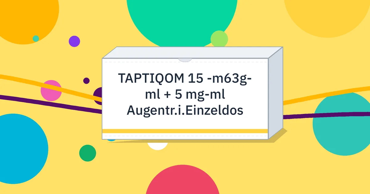 Symbolbild: Packung mit der Aufschrift TAPTIQOM 15 -m63g-ml + 5 mg-ml Augentr.i.Einzeldos (PZN 19192172) – Verfügbarkeit und Bezug in Apotheken in Frankfurt am Main