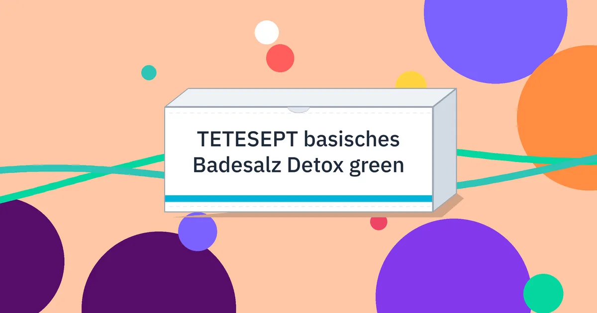 Symbolbild: Packung mit der Aufschrift TETESEPT basisches Badesalz Detox green (PZN 13580016) – Verfügbarkeit und Bezug in Apotheken in Frankfurt am Main
