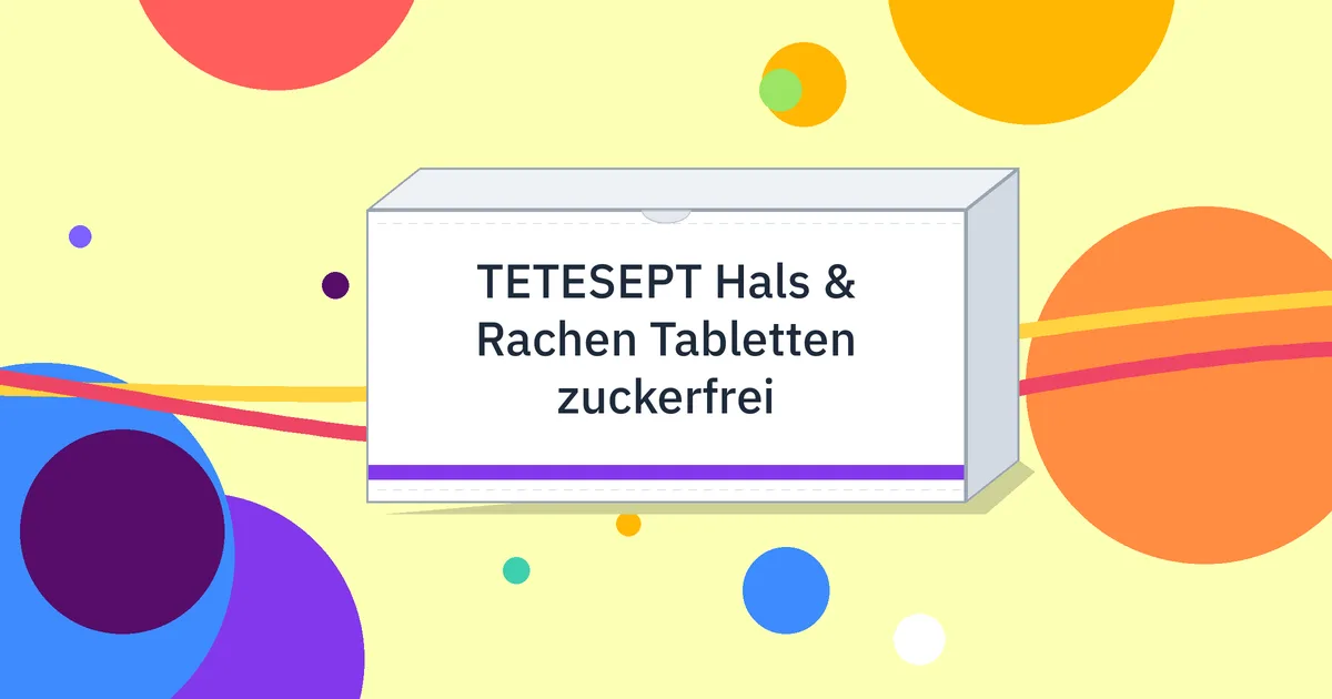Symbolbild: Packung mit der Aufschrift TETESEPT Hals & Rachen Tabletten zuckerfrei (PZN 11349591) – Verfügbarkeit und Bezug in Apotheken in Frankfurt am Main