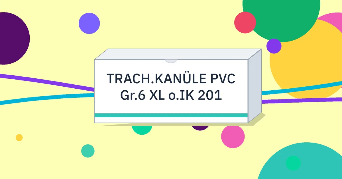 Symbolbild: Packung mit der Aufschrift TRACH.KANÜLE PVC Gr.6 XL o.IK 201 (PZN 06995194) – Verfügbarkeit und Bezug in Apotheken in Frankfurt am Main