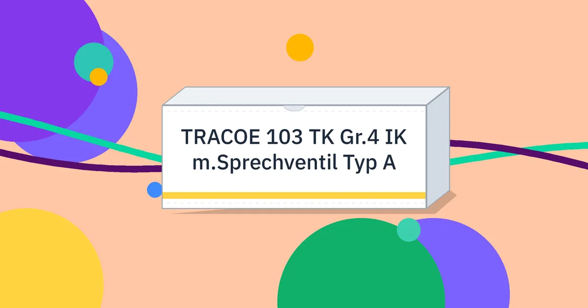 Symbolbild: Packung mit der Aufschrift TRACOE 103 TK Gr.4 IK m.Sprechventil Typ A (PZN 00910995) – Verfügbarkeit und Bezug in Apotheken in Frankfurt am Main
