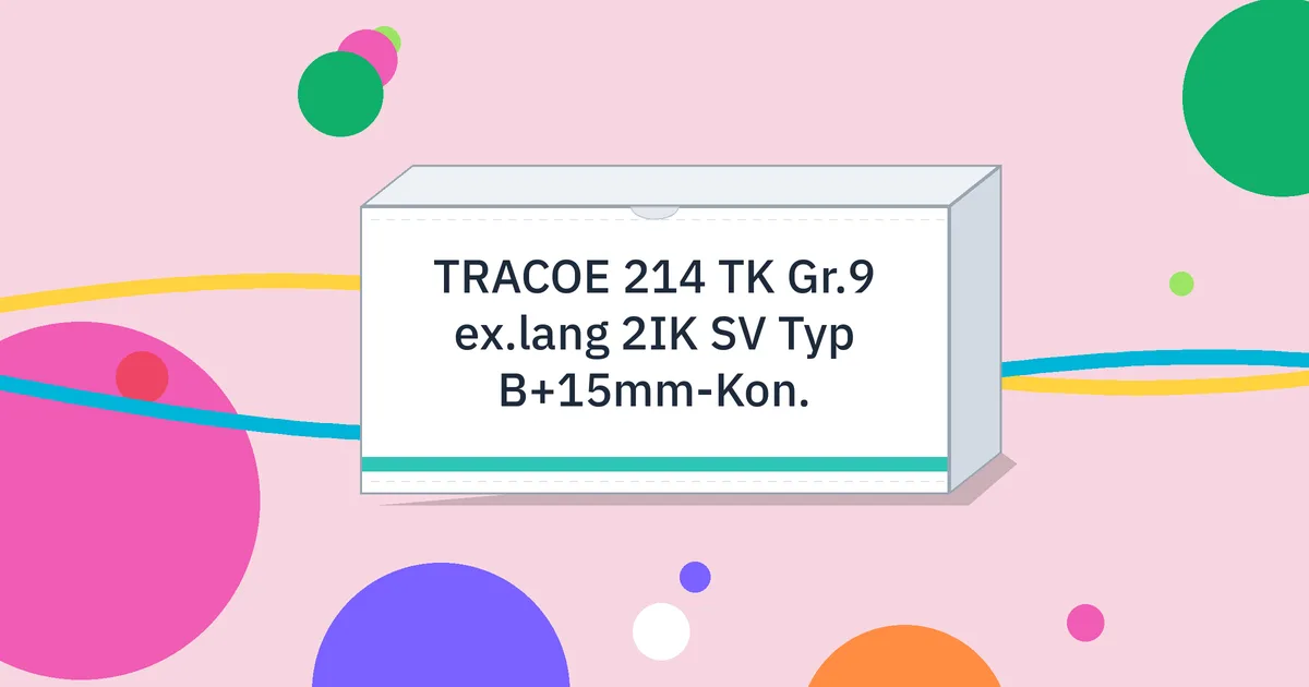 Symbolbild: Packung mit der Aufschrift TRACOE 214 TK Gr.9 ex.lang 2IK SV Typ B+15mm-Kon. (PZN 11643511) – Verfügbarkeit und Bezug in Apotheken in Frankfurt am Main