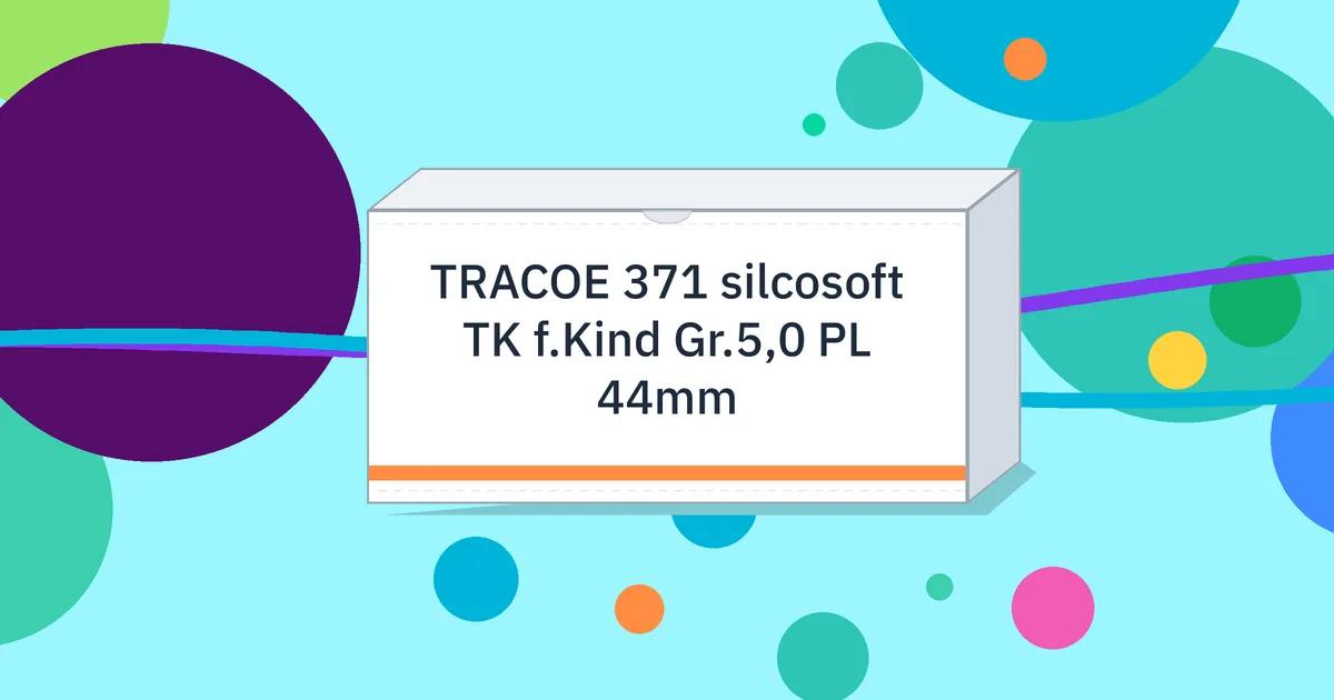 Symbolbild: Packung mit der Aufschrift TRACOE 371 silcosoft TK f.Kind Gr.5,0 PL 44mm (PZN 14315581) – Verfügbarkeit und Bezug in Apotheken in Frankfurt am Main