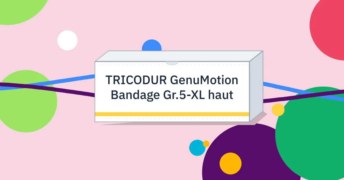 Symbolbild: Packung mit der Aufschrift TRICODUR GenuMotion Bandage Gr.5-XL haut (PZN 06415311) – Verfügbarkeit und Bezug in Apotheken in Frankfurt am Main