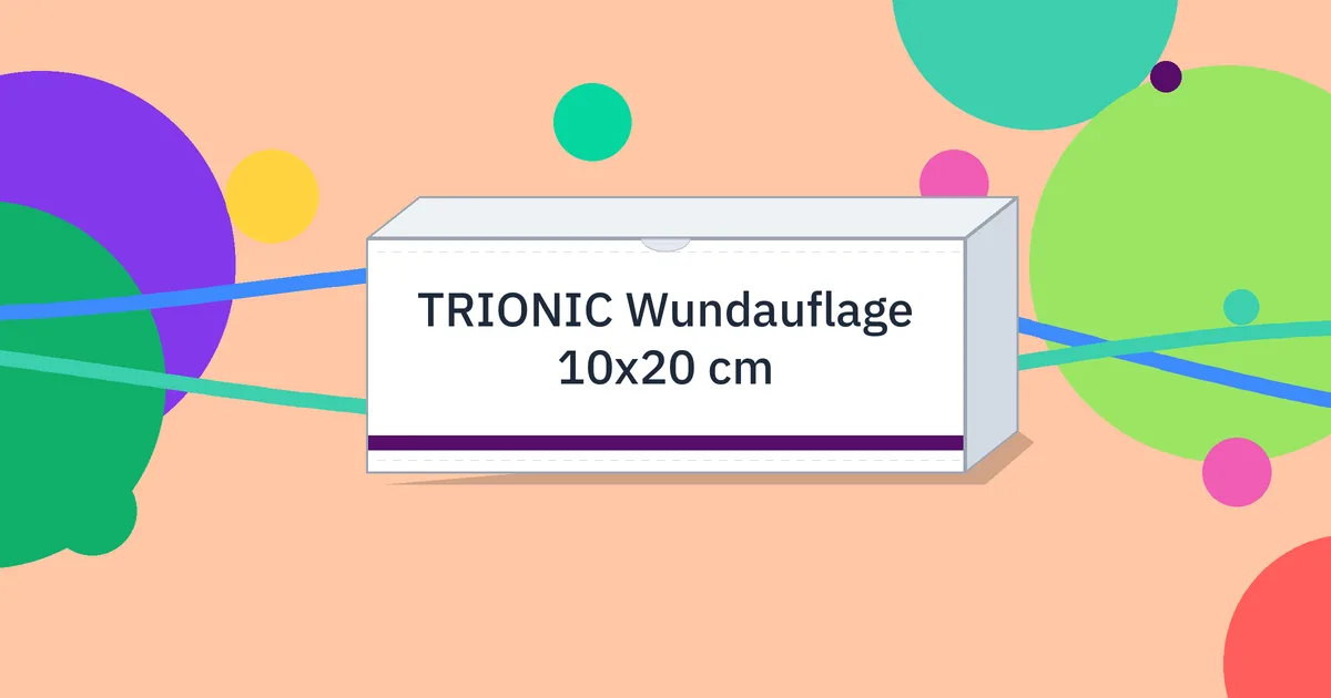 Symbolbild: Packung mit der Aufschrift TRIONIC Wundauflage 10x20 cm (PZN 11076561) – Verfügbarkeit und Bezug in Apotheken in Frankfurt am Main