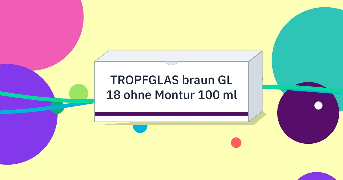 Symbolbild: Packung mit der Aufschrift TROPFGLAS braun GL 18 ohne Montur 100 ml (PZN 17543319) – Verfügbarkeit und Bezug in Apotheken in Frankfurt am Main