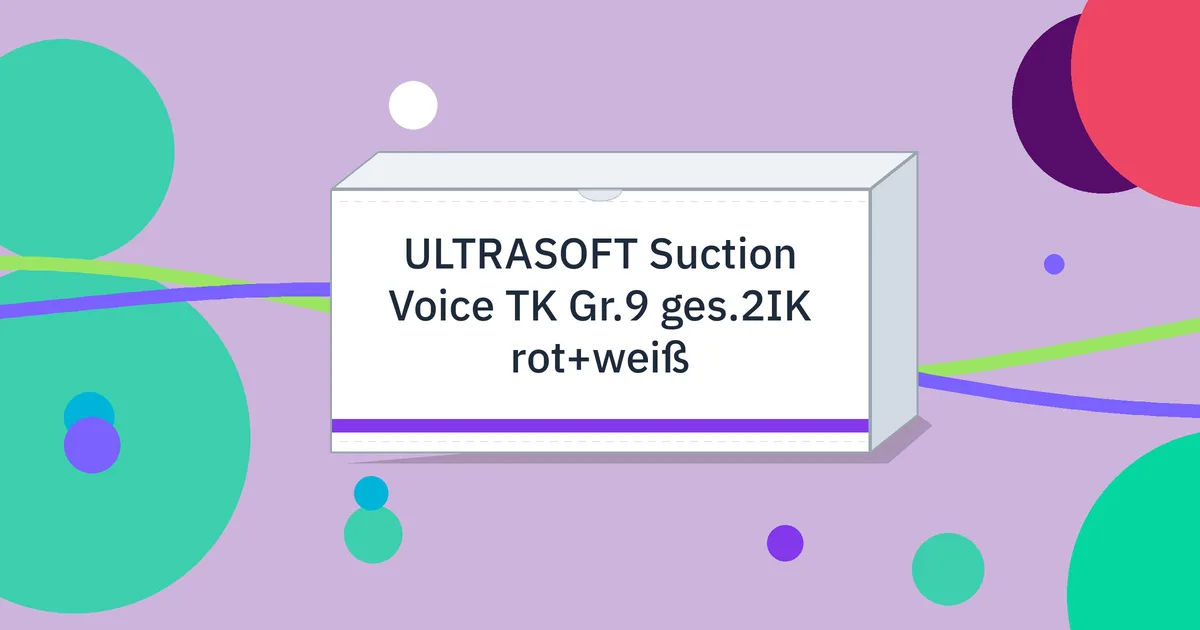 Symbolbild: Packung mit der Aufschrift ULTRASOFT Suction Voice TK Gr.9 ges.2IK rot+weiß (PZN 10731615) – Verfügbarkeit und Bezug in Apotheken in Frankfurt am Main
