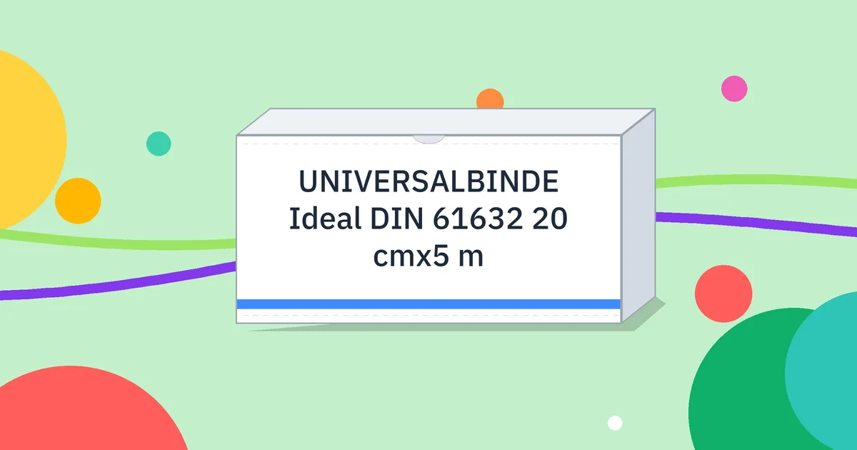 Symbolbild: Packung mit der Aufschrift UNIVERSALBINDE Ideal DIN 61632 20 cmx5 m (PZN 10351752) – Verfügbarkeit und Bezug in Apotheken in Frankfurt am Main