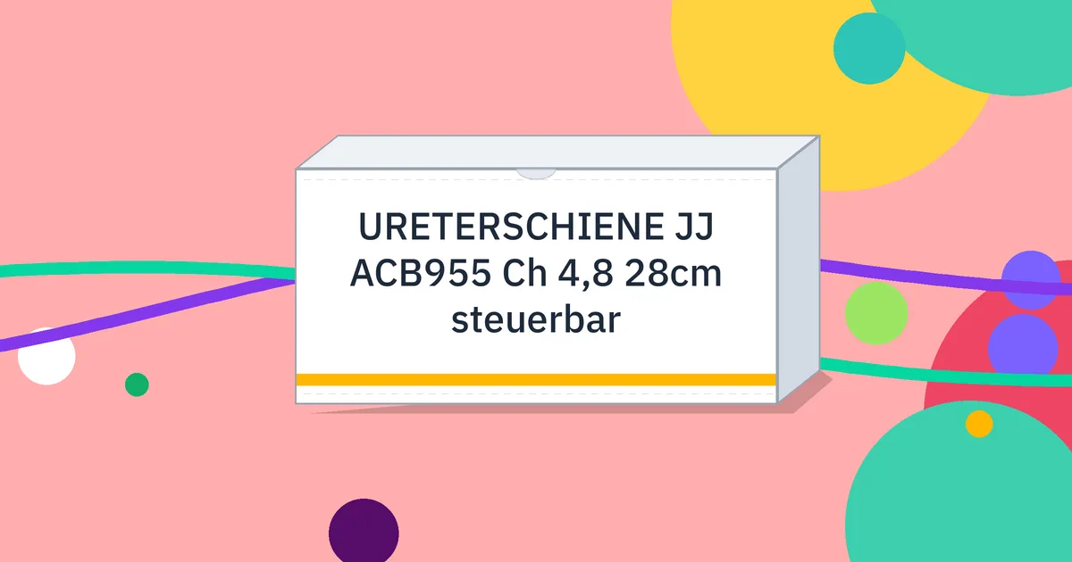 Symbolbild: Packung mit der Aufschrift URETERSCHIENE JJ ACB955 Ch 4,8 28cm steuerbar (PZN 00486698) – Verfügbarkeit und Bezug in Apotheken in Frankfurt am Main