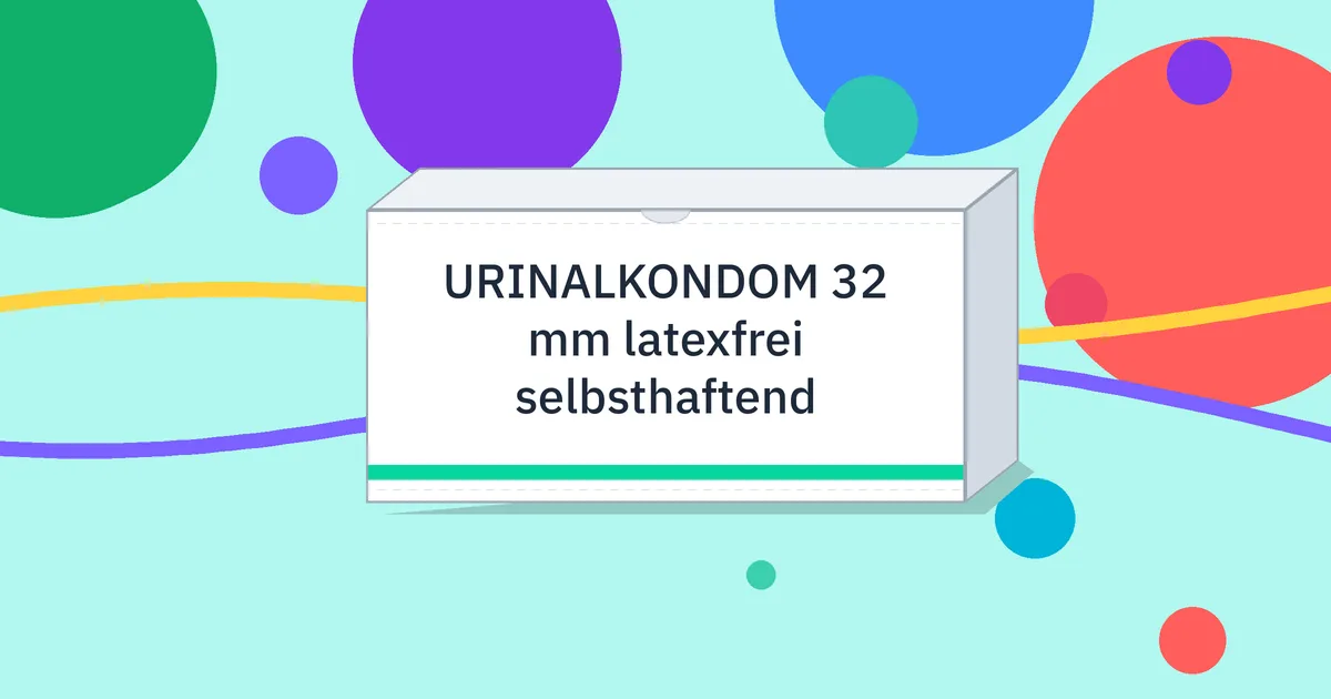 Symbolbild: Packung mit der Aufschrift URINALKONDOM 32 mm latexfrei selbsthaftend (PZN 03947042) – Verfügbarkeit und Bezug in Apotheken in Frankfurt am Main