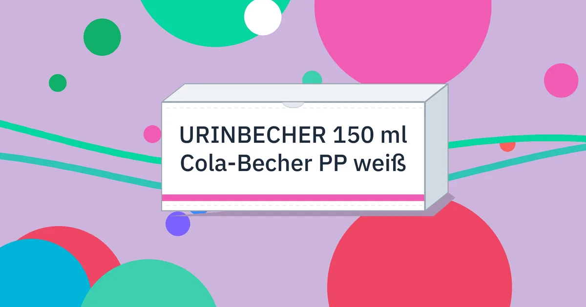 Symbolbild: Packung mit der Aufschrift URINBECHER 150 ml Cola-Becher PP weiß (PZN 19497960) – Verfügbarkeit und Bezug in Apotheken in Frankfurt am Main