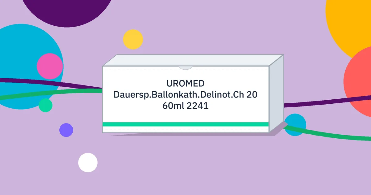 Symbolbild: Packung mit der Aufschrift UROMED Dauersp.Ballonkath.Delinot.Ch 20 60ml 2241 (PZN 04673233) – Verfügbarkeit und Bezug in Apotheken in Frankfurt am Main