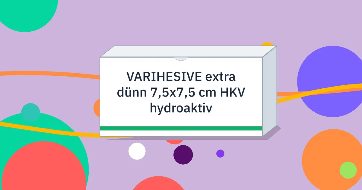 Symbolbild: Packung mit der Aufschrift VARIHESIVE extra dünn 7,5x7,5 cm HKV hydroaktiv (PZN 19460520) – Verfügbarkeit und Bezug in Apotheken in Frankfurt am Main