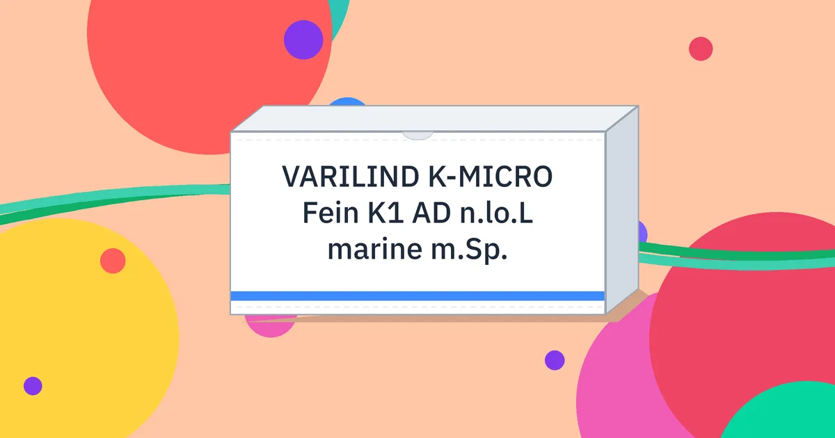 Symbolbild: Packung mit der Aufschrift VARILIND K-MICRO Fein K1 AD n.lo.L marine m.Sp. (PZN 20557414) – Verfügbarkeit und Bezug in Apotheken in Frankfurt am Main