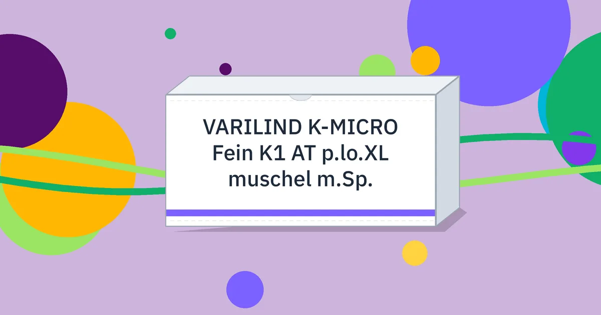 Symbolbild: Packung mit der Aufschrift VARILIND K-MICRO Fein K1 AT p.lo.XL muschel m.Sp. (PZN 20552902) – Verfügbarkeit und Bezug in Apotheken in Frankfurt am Main