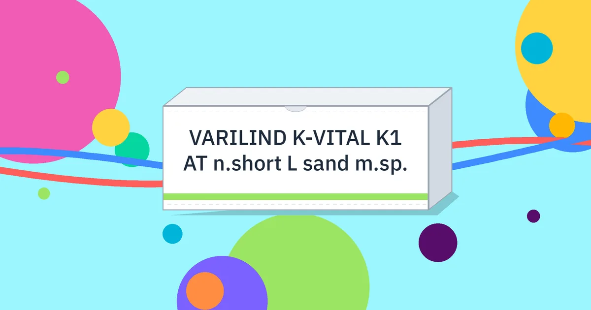 Symbolbild: Packung mit der Aufschrift VARILIND K-VITAL K1 AT n.short L sand m.sp. (PZN 20559672) – Verfügbarkeit und Bezug in Apotheken in Frankfurt am Main