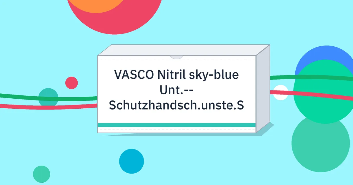 Symbolbild: Packung mit der Aufschrift VASCO Nitril sky-blue Unt.--Schutzhandsch.unste.S (PZN 17390784) – Verfügbarkeit und Bezug in Apotheken in Frankfurt am Main