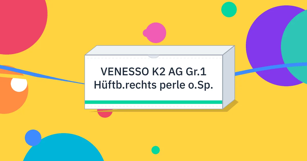 Symbolbild: Packung mit der Aufschrift VENESSO K2 AG Gr.1 Hüftb.rechts perle o.Sp. (PZN 03271596) – Verfügbarkeit und Bezug in Apotheken in Frankfurt am Main