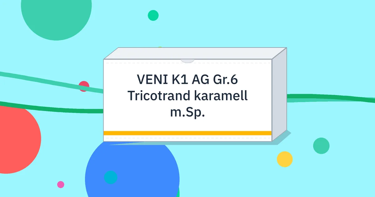Symbolbild: Packung mit der Aufschrift VENI K1 AG Gr.6 Tricotrand karamell m.Sp. (PZN 13762243) – Verfügbarkeit und Bezug in Apotheken in Frankfurt am Main