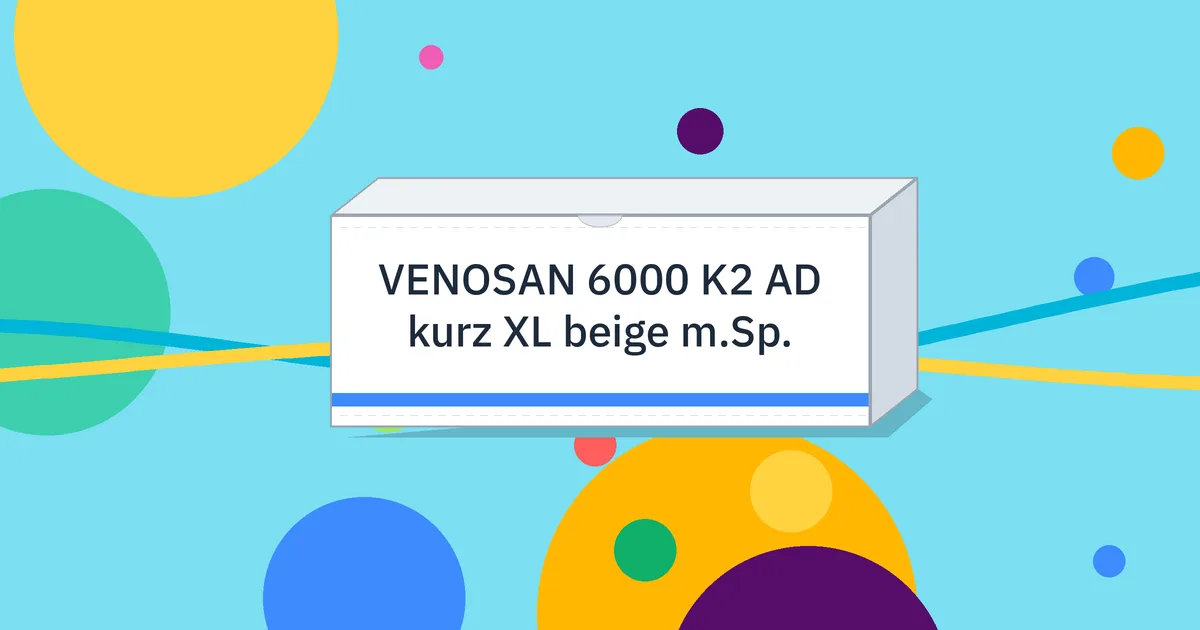 Symbolbild: Packung mit der Aufschrift VENOSAN 6000 K2 AD kurz XL beige m.Sp. (PZN 17172366) – Verfügbarkeit und Bezug in Apotheken in Frankfurt am Main