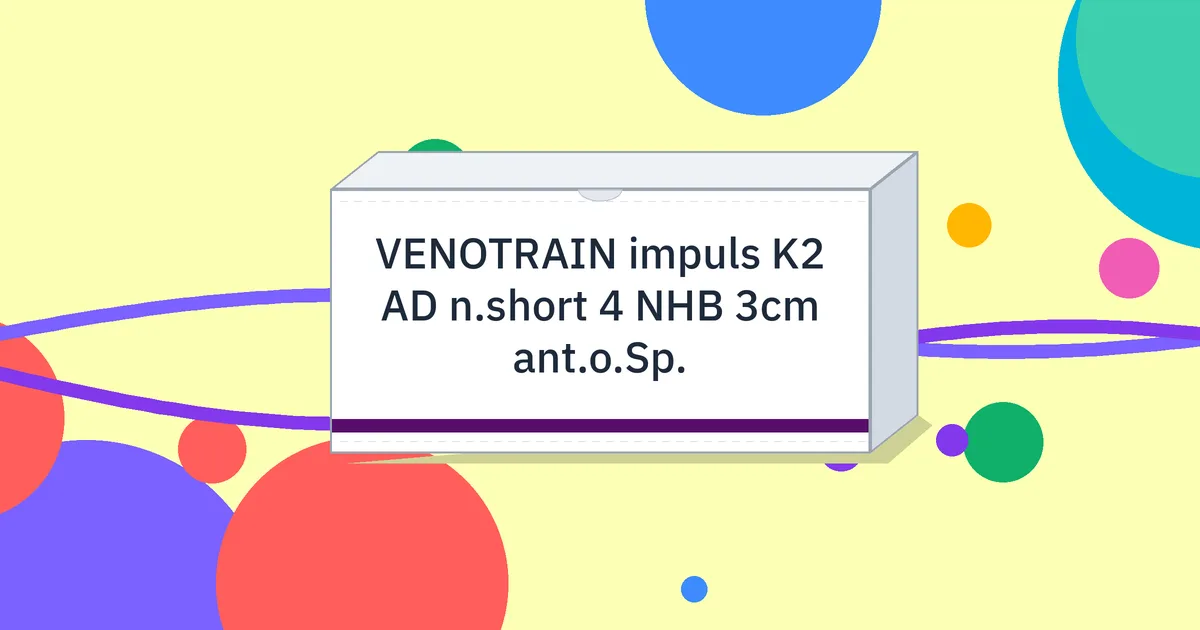 Symbolbild: Packung mit der Aufschrift VENOTRAIN impuls K2 AD n.short 4 NHB 3cm ant.o.Sp. (PZN 15224337) – Verfügbarkeit und Bezug in Apotheken in Frankfurt am Main