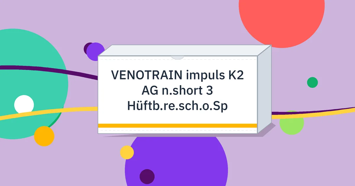 Symbolbild: Packung mit der Aufschrift VENOTRAIN impuls K2 AG n.short 3 Hüftb.re.sch.o.Sp (PZN 10293227) – Verfügbarkeit und Bezug in Apotheken in Frankfurt am Main