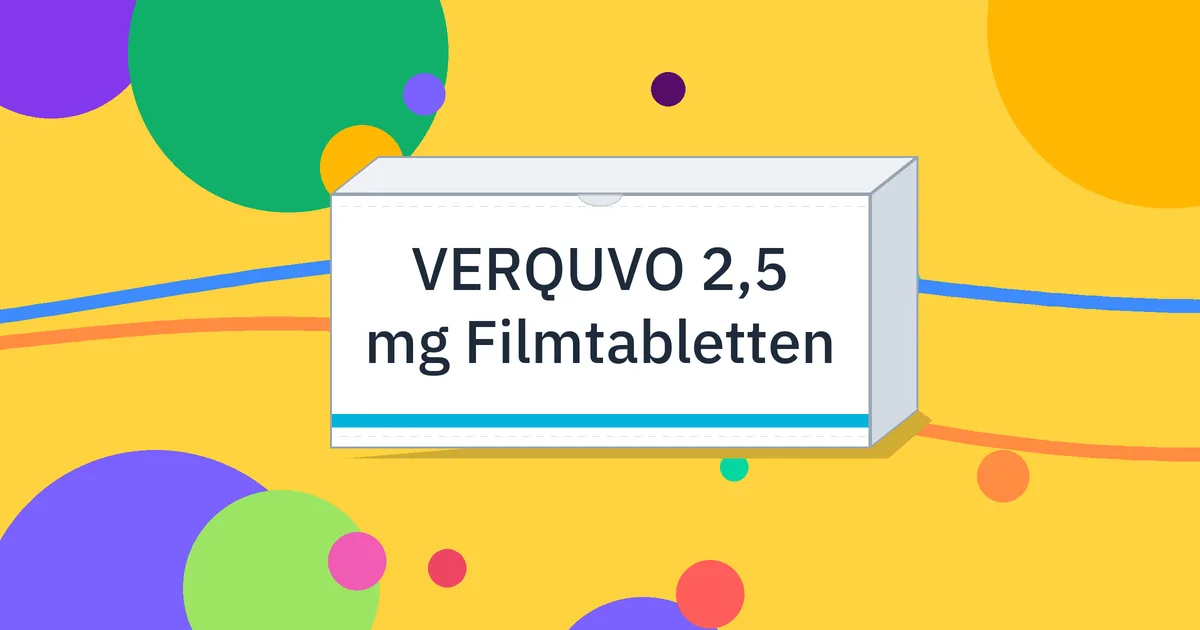 Symbolbild: Packung mit der Aufschrift VERQUVO 2,5 mg Filmtabletten (PZN 19079300) – Verfügbarkeit und Bezug in Apotheken in Frankfurt am Main