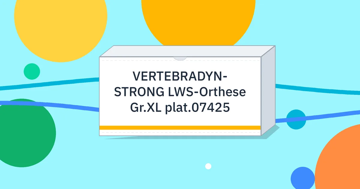 Symbolbild: Packung mit der Aufschrift VERTEBRADYN-STRONG LWS-Orthese Gr.XL plat.07425 (PZN 06826853) – Verfügbarkeit und Bezug in Apotheken in Frankfurt am Main