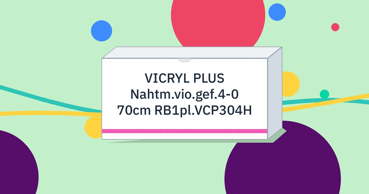 Symbolbild: Packung mit der Aufschrift VICRYL PLUS Nahtm.vio.gef.4-0 70cm RB1pl.VCP304H (PZN 16256397) – Verfügbarkeit und Bezug in Apotheken in Frankfurt am Main