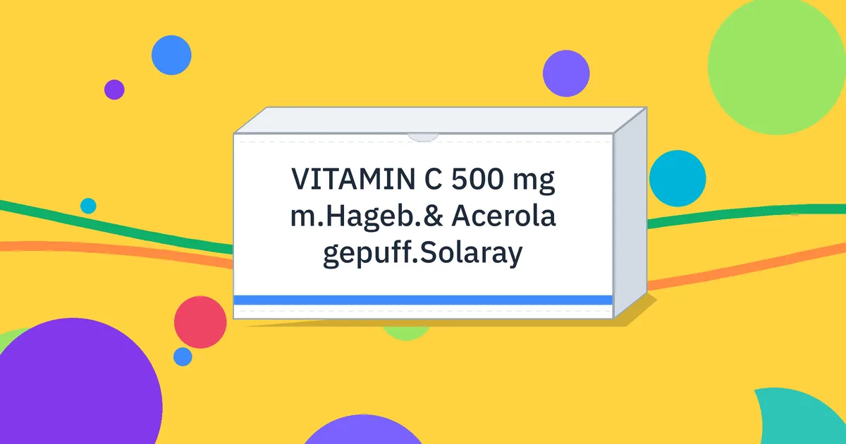 Symbolbild: Packung mit der Aufschrift VITAMIN C 500 mg m.Hageb.& Acerola gepuff.Solaray (PZN 17255075) – Verfügbarkeit und Bezug in Apotheken in Frankfurt am Main