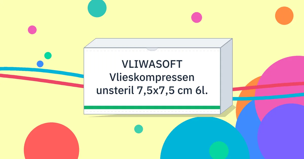 Symbolbild: Packung mit der Aufschrift VLIWASOFT Vlieskompressen unsteril 7,5x7,5 cm 6l. (PZN 19377204) – Verfügbarkeit und Bezug in Apotheken in Frankfurt am Main
