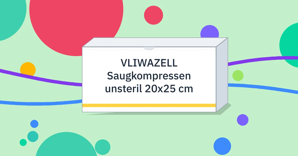Symbolbild: Packung mit der Aufschrift VLIWAZELL Saugkompressen unsteril 20x25 cm (PZN 14444433) – Verfügbarkeit und Bezug in Apotheken in Frankfurt am Main