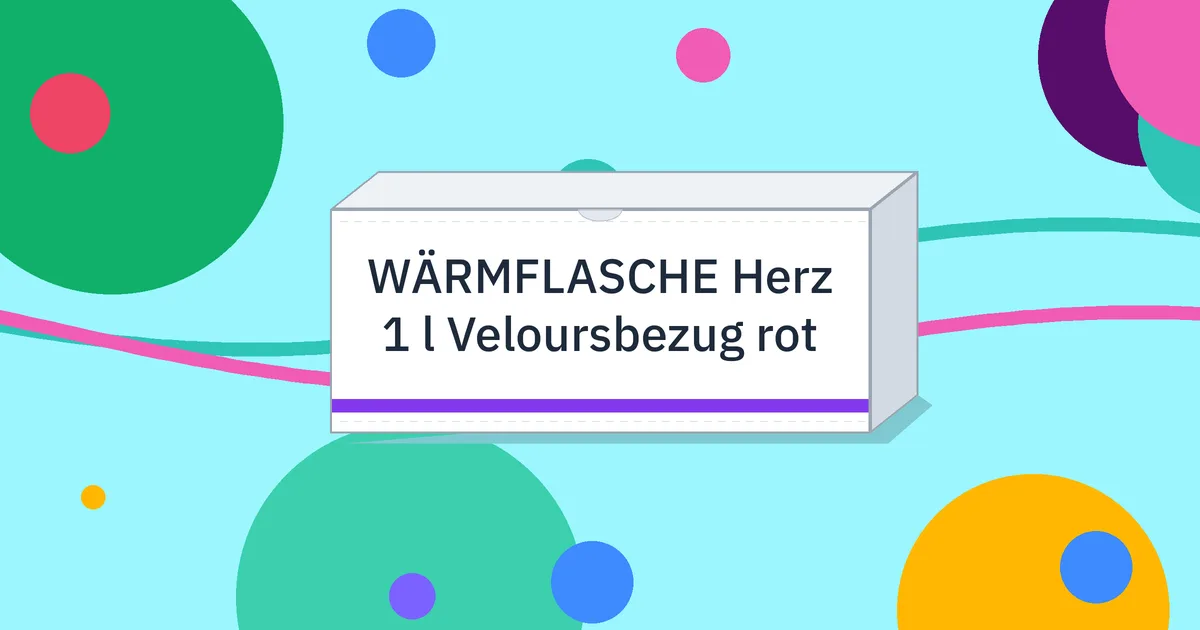Symbolbild: Packung mit der Aufschrift WÄRMFLASCHE Herz 1 l Veloursbezug rot (PZN 09888926) – Verfügbarkeit und Bezug in Apotheken in Frankfurt am Main