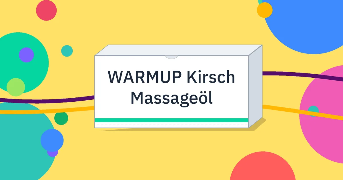Symbolbild: Packung mit der Aufschrift WARMUP Kirsch Massageöl (PZN 05983378) – Verfügbarkeit und Bezug in Apotheken in Frankfurt am Main