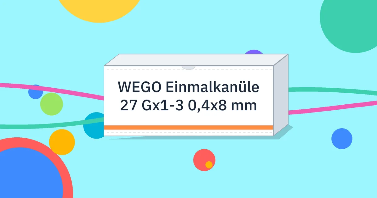 Symbolbild: Packung mit der Aufschrift WEGO Einmalkanüle 27 Gx1-3 0,4x8 mm (PZN 18859800) – Verfügbarkeit und Bezug in Apotheken in Frankfurt am Main