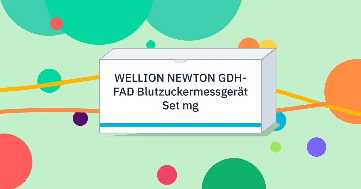 Symbolbild: Packung mit der Aufschrift WELLION NEWTON GDH-FAD Blutzuckermessgerät Set mg (PZN 19943721) – Verfügbarkeit und Bezug in Apotheken in Frankfurt am Main