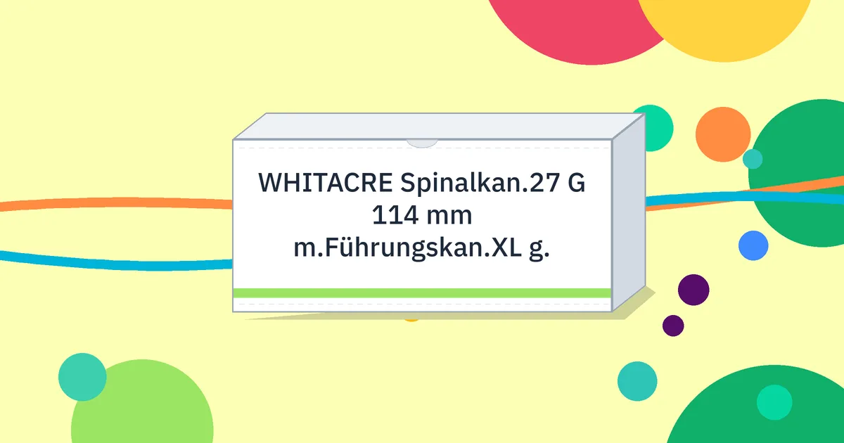 Symbolbild: Packung mit der Aufschrift WHITACRE Spinalkan.27 G 114 mm m.Führungskan.XL g. (PZN 00863994) – Verfügbarkeit und Bezug in Apotheken in Frankfurt am Main