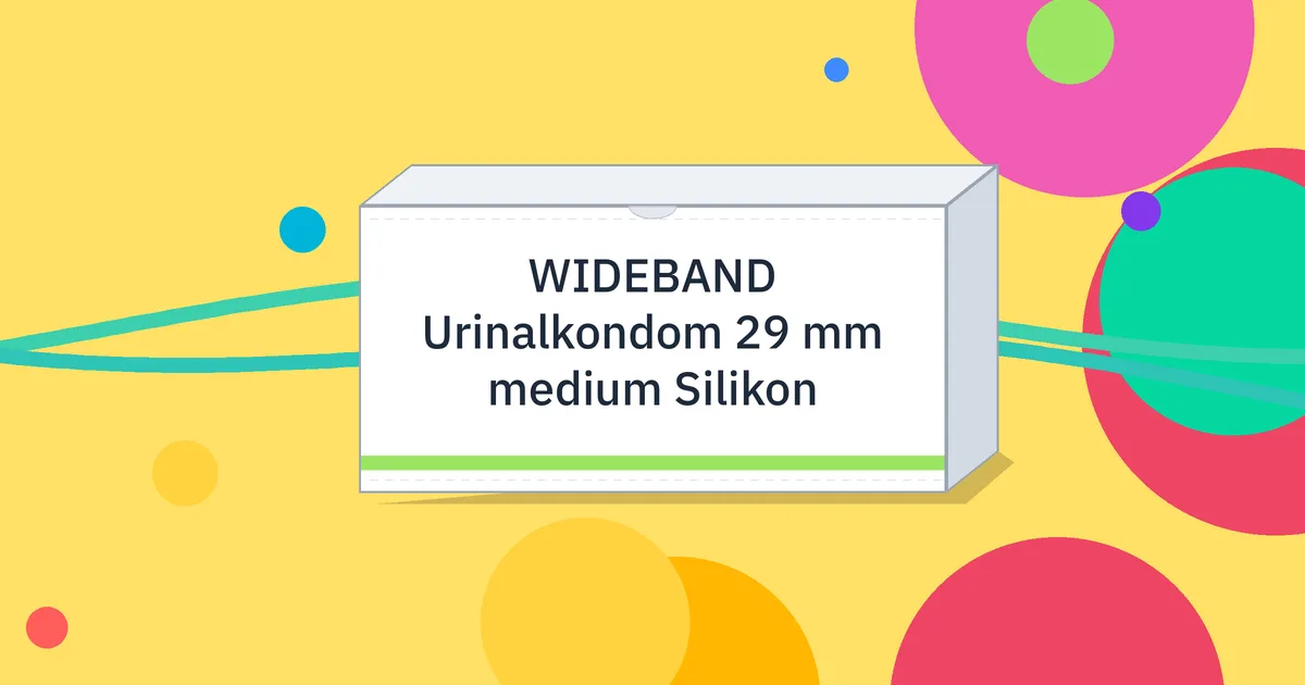 Symbolbild: Packung mit der Aufschrift WIDEBAND Urinalkondom 29 mm medium Silikon (PZN 11136518) – Verfügbarkeit und Bezug in Apotheken in Frankfurt am Main