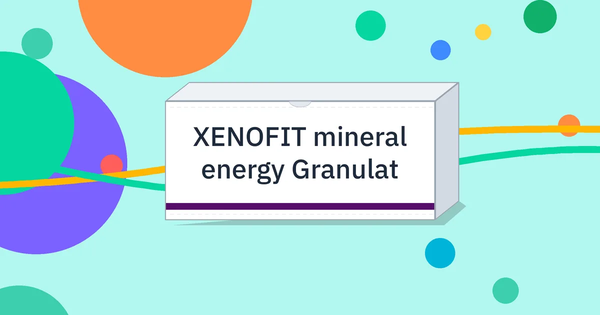 Symbolbild: Packung mit der Aufschrift XENOFIT mineral energy Granulat (PZN 06075074) – Verfügbarkeit und Bezug in Apotheken in Frankfurt am Main
