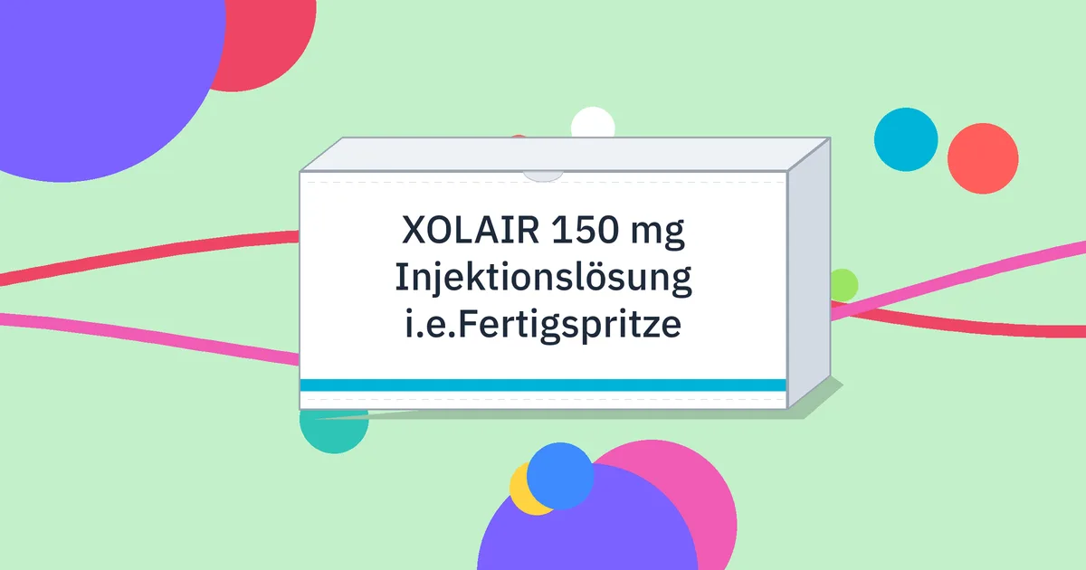 Symbolbild: Packung mit der Aufschrift XOLAIR 150 mg Injektionslösung i.e.Fertigspritze (PZN 18753361) – Verfügbarkeit und Bezug in Apotheken in Frankfurt am Main