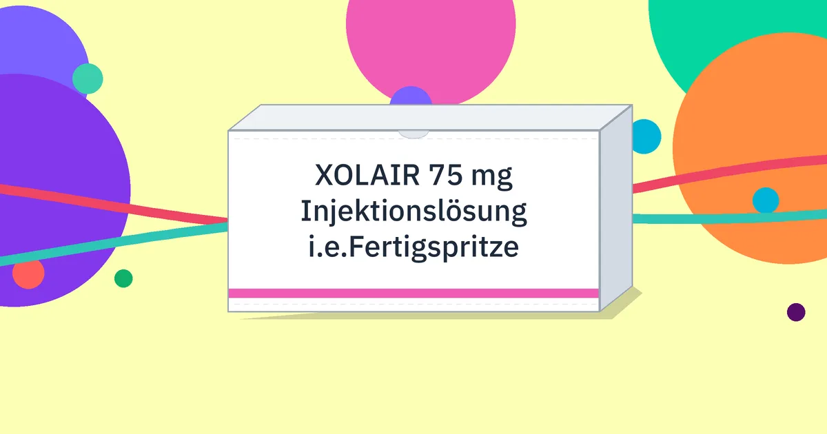 Symbolbild: Packung mit der Aufschrift XOLAIR 75 mg Injektionslösung i.e.Fertigspritze (PZN 19533489) – Verfügbarkeit und Bezug in Apotheken in Frankfurt am Main