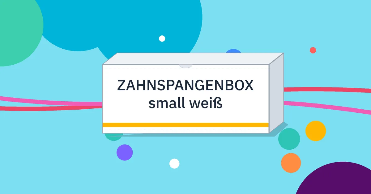 Symbolbild: Packung mit der Aufschrift ZAHNSPANGENBOX small weiß (PZN 10988320) – Verfügbarkeit und Bezug in Apotheken in Frankfurt am Main