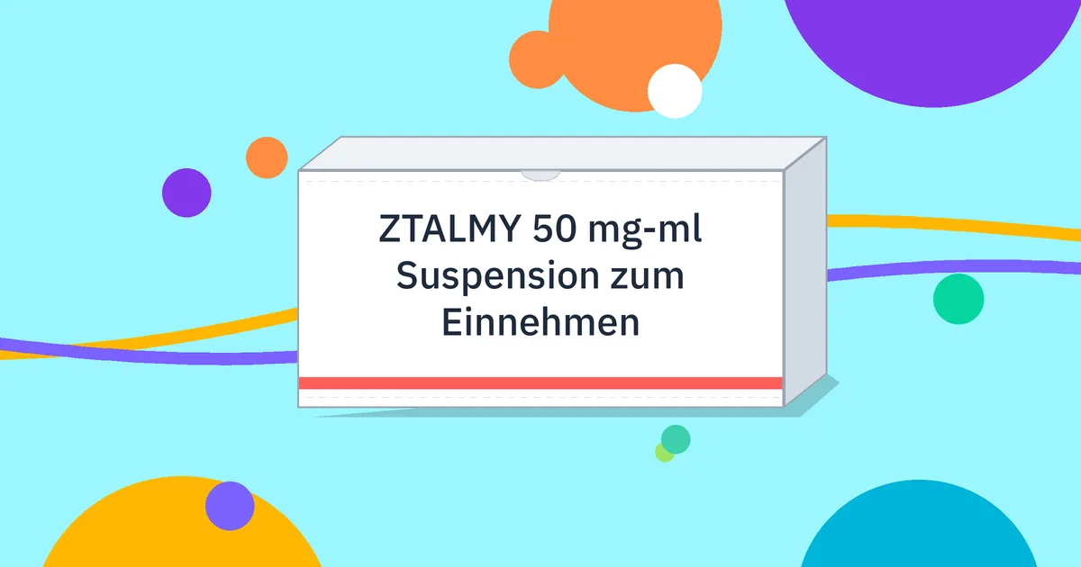 Symbolbild: Packung mit der Aufschrift ZTALMY 50 mg-ml Suspension zum Einnehmen (PZN 20012956) – Verfügbarkeit und Bezug in Apotheken in Frankfurt am Main