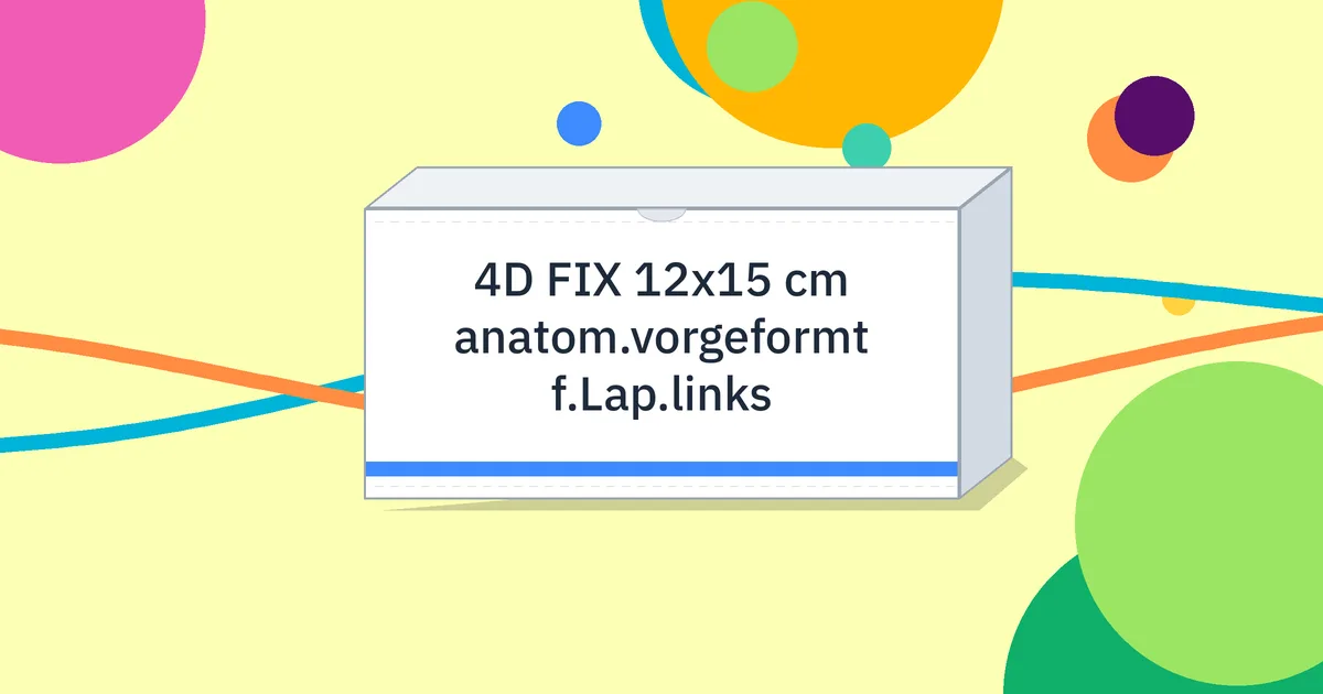 Symbolbild: Packung mit der Aufschrift 4D FIX 12x15 cm anatom.vorgeformt f.Lap.links (PZN 20581648) – Verfügbarkeit und Bezug in Apotheken in Frankfurt am Main