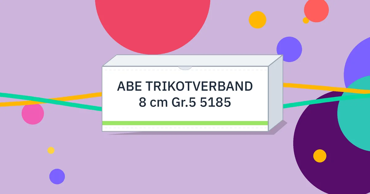 Symbolbild: Packung mit der Aufschrift ABE TRIKOTVERBAND 8 cm Gr.5 5185 (PZN 01331420) – Verfügbarkeit und Bezug in Apotheken in Frankfurt am Main