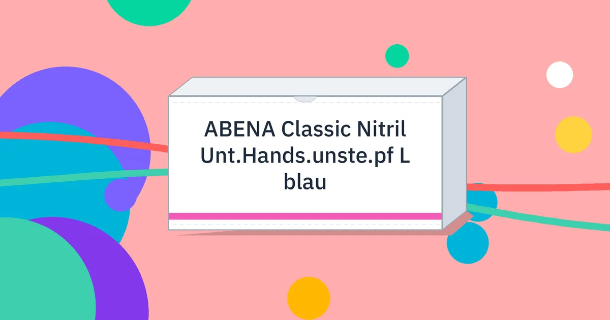 Symbolbild: Packung mit der Aufschrift ABENA Classic Nitril Unt.Hands.unste.pf L blau (PZN 12519782) – Verfügbarkeit und Bezug in Apotheken in Frankfurt am Main